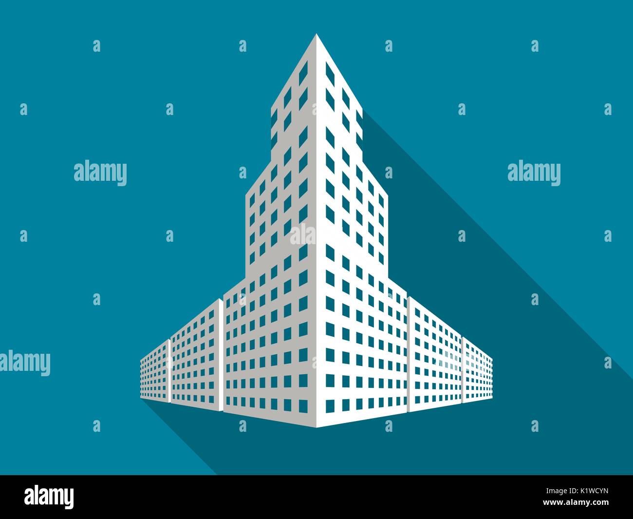 Multi-storey building with a long shadow. Flat icon. Vector ...