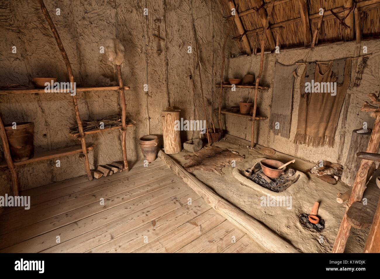 Archeo Park of Livelet, the reconstruction of the interior of a stilt ...
