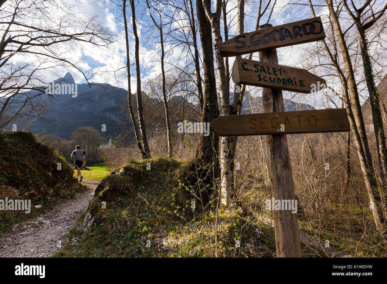 Information tables along the trail from the bridge over Cordevole river ...