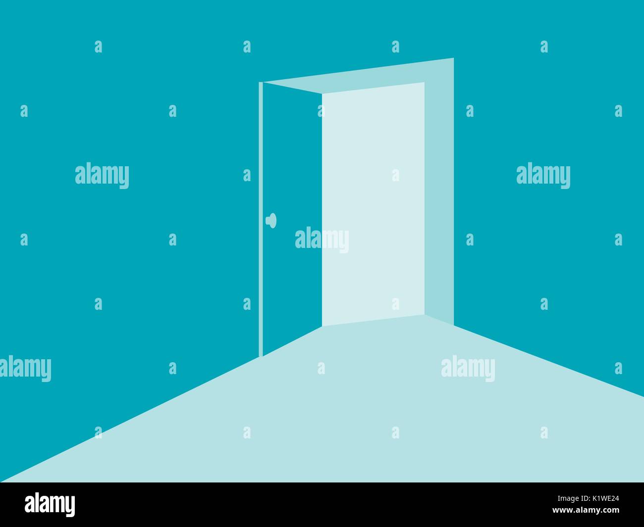 Light from the open door in mint blue colors. Vector illustration Stock ...