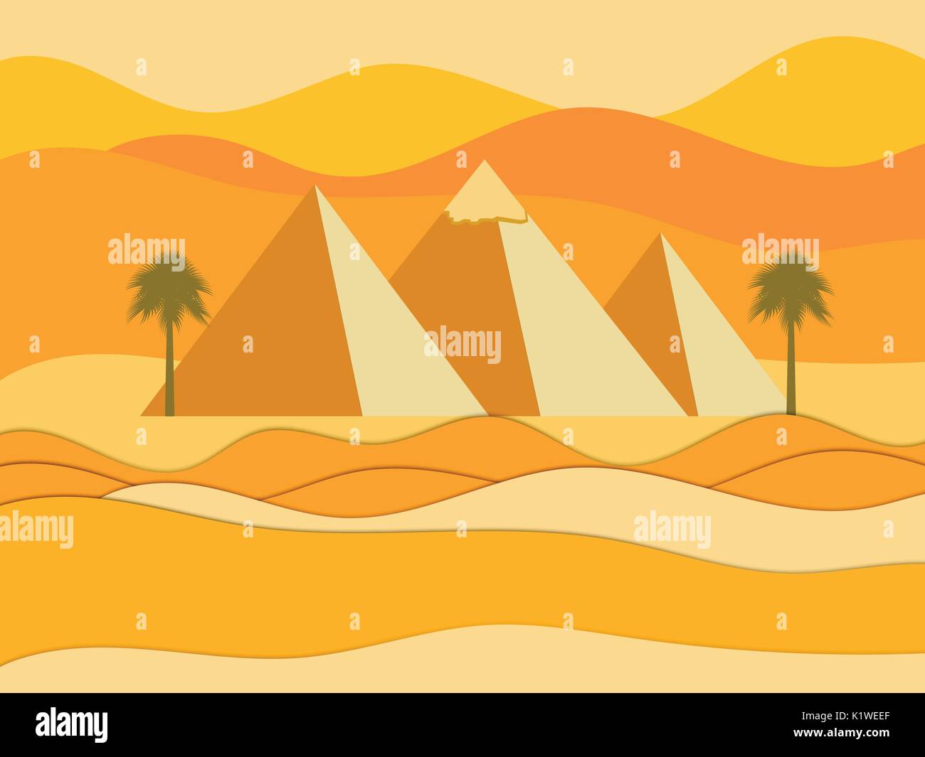 Egyptian pyramids. Sun over the pyramids. Desert. Vector illustration ...