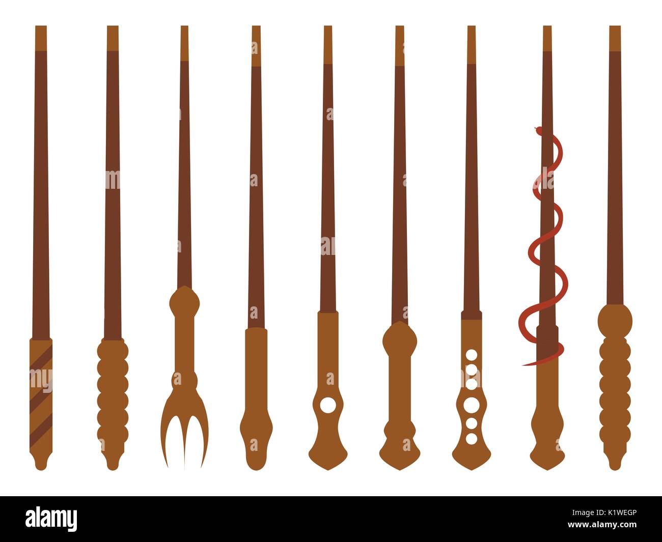 Magic wands. Magic and magical objects. Wizard tool. Isolated on white ...