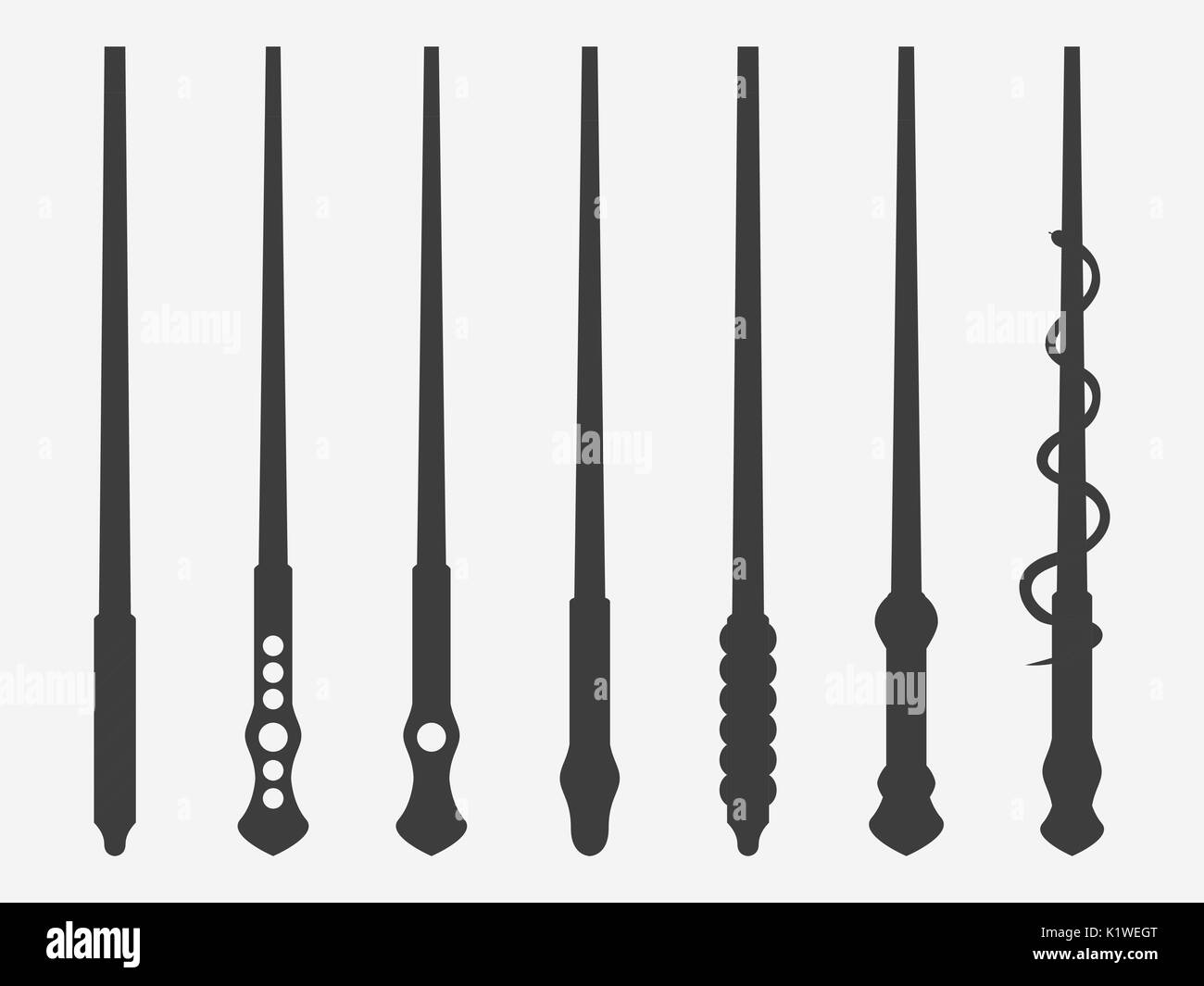 Magic wands. Magic and magical objects. Wizard tool. Isolated on white ...
