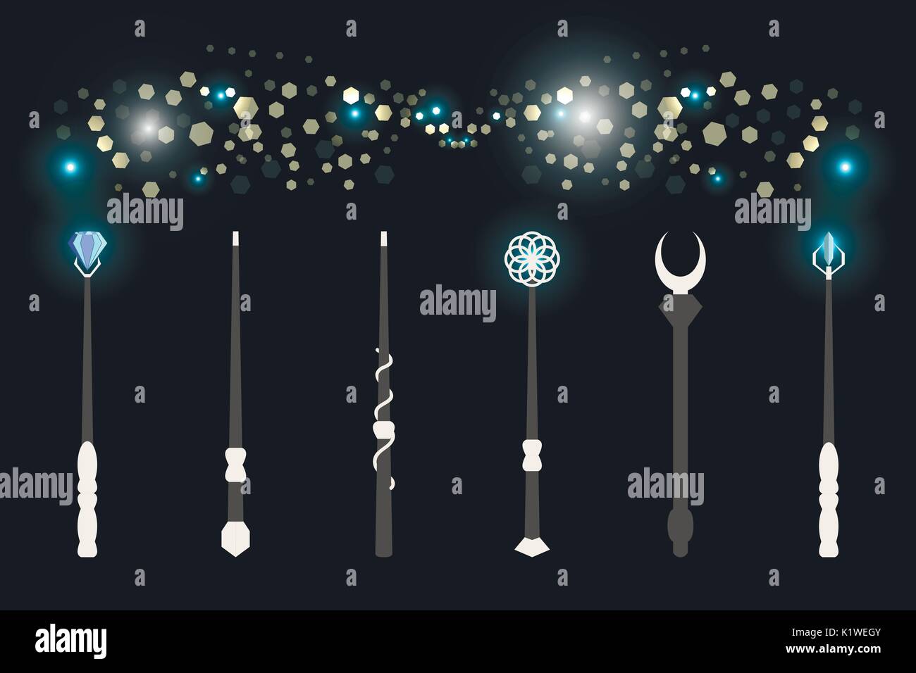 Magic wands. The magical glow of light flashes. Wizard tool. Vector ...