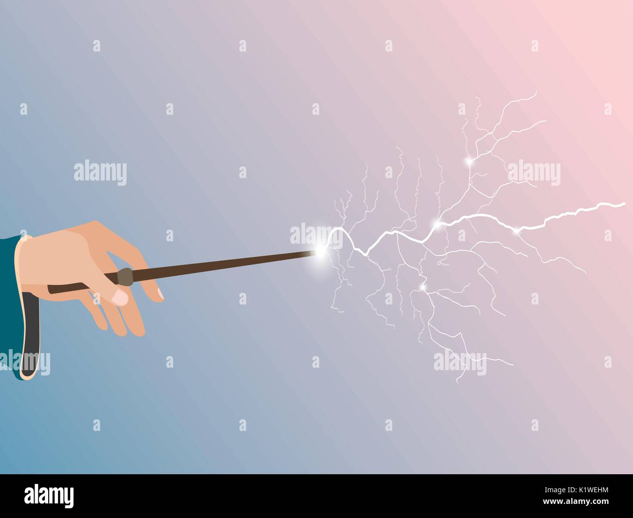 Magic wand. Magic stick in hand. Magic lightning. Rose quartz and ...