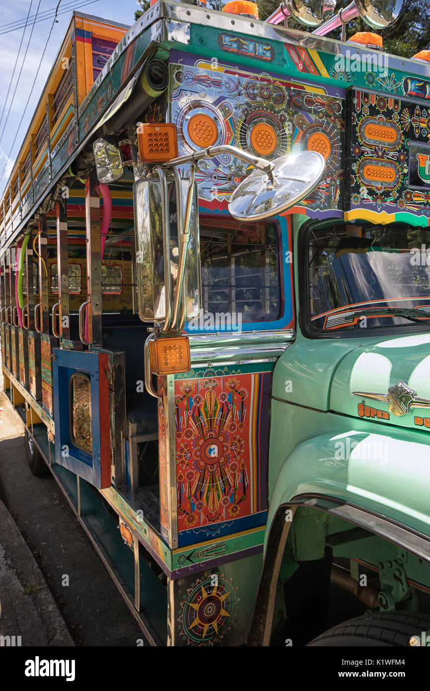 August 6, 2017 Medellin, Colombia: colourful vintage buses called ...