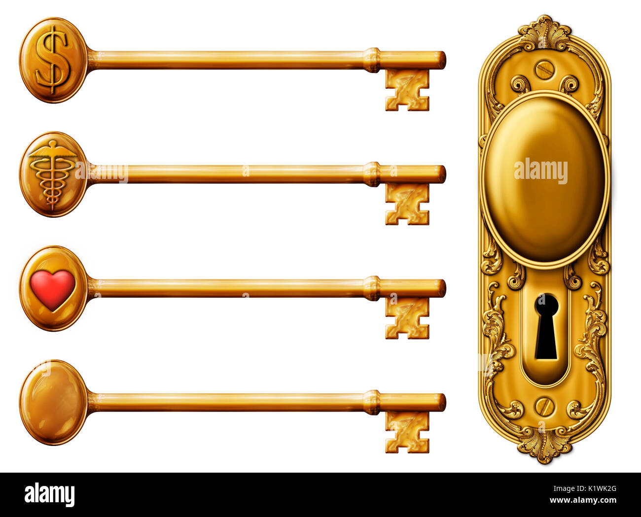 Digital Illustration of keys and a door knob with key hole. Keys are ...