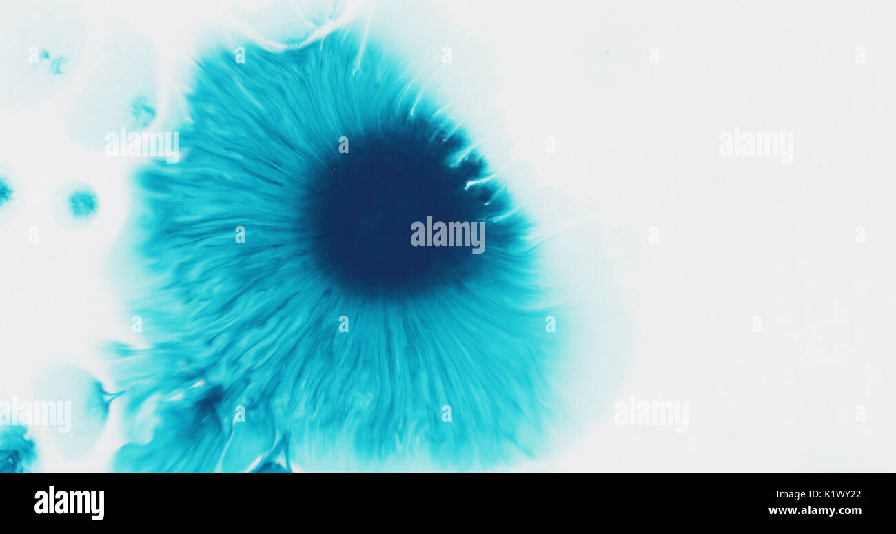 turquoise blue ink drop on wet white paper top view, wide photo Stock ...