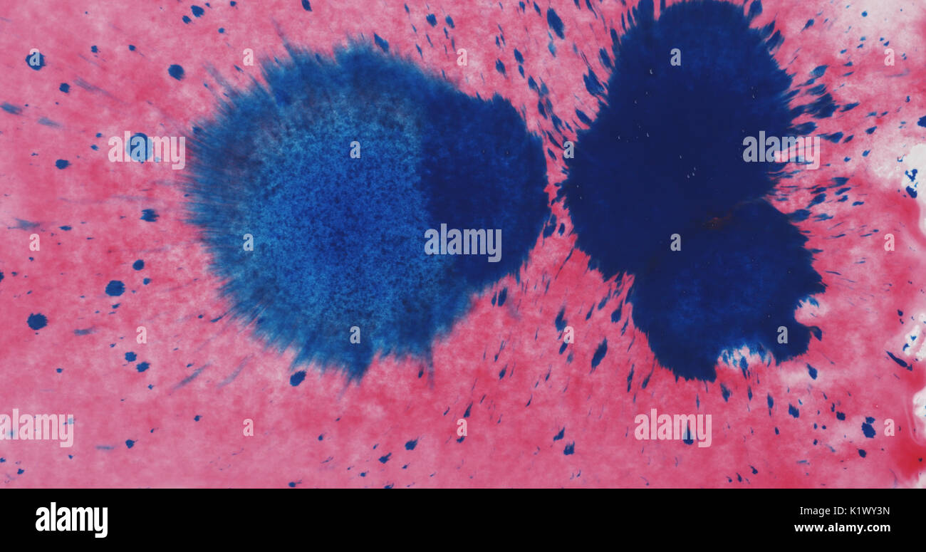 blue ink drop on wet pink paper top view, wide photo Stock Photo - Alamy