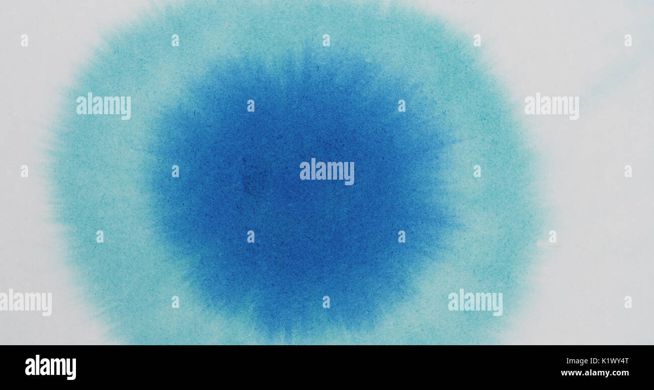 turquoise blue ink drop on wet white paper top view, wide photo Stock ...