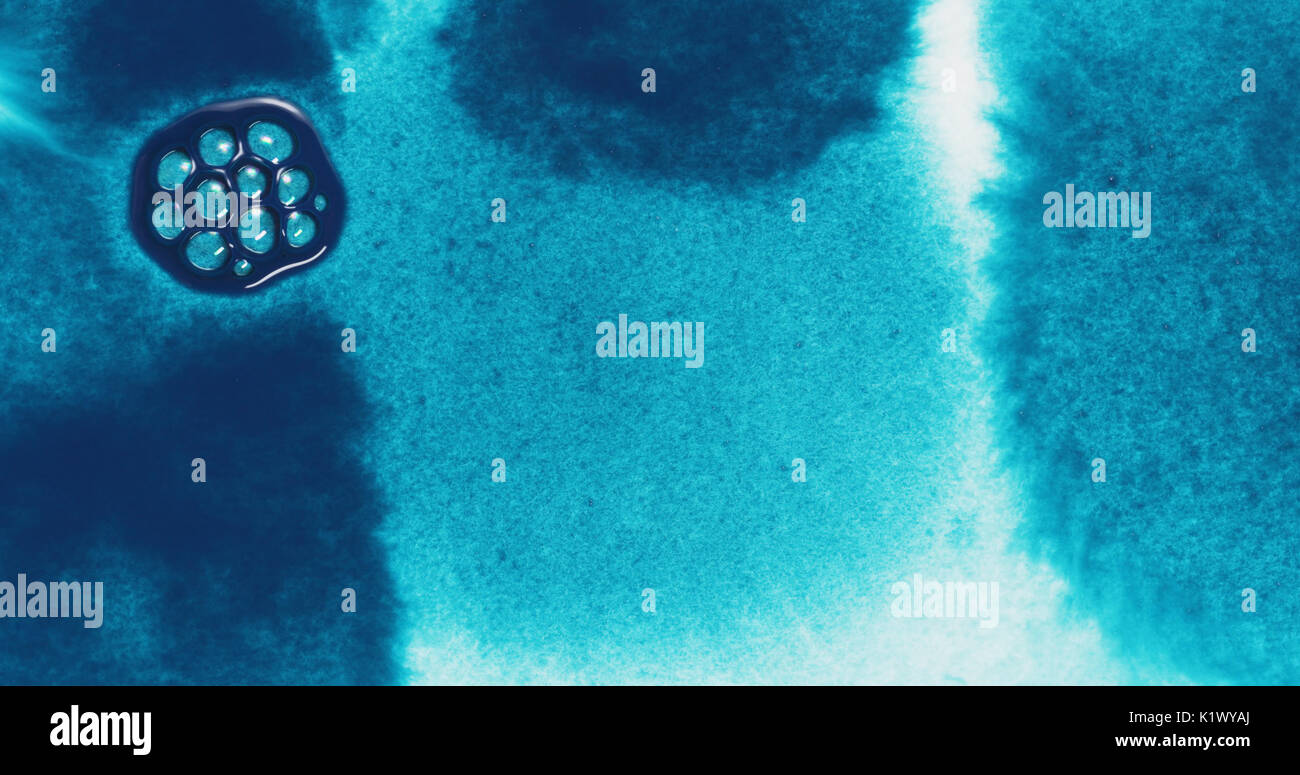 turquoise blue ink drop on wet white paper top view, wide photo Stock ...
