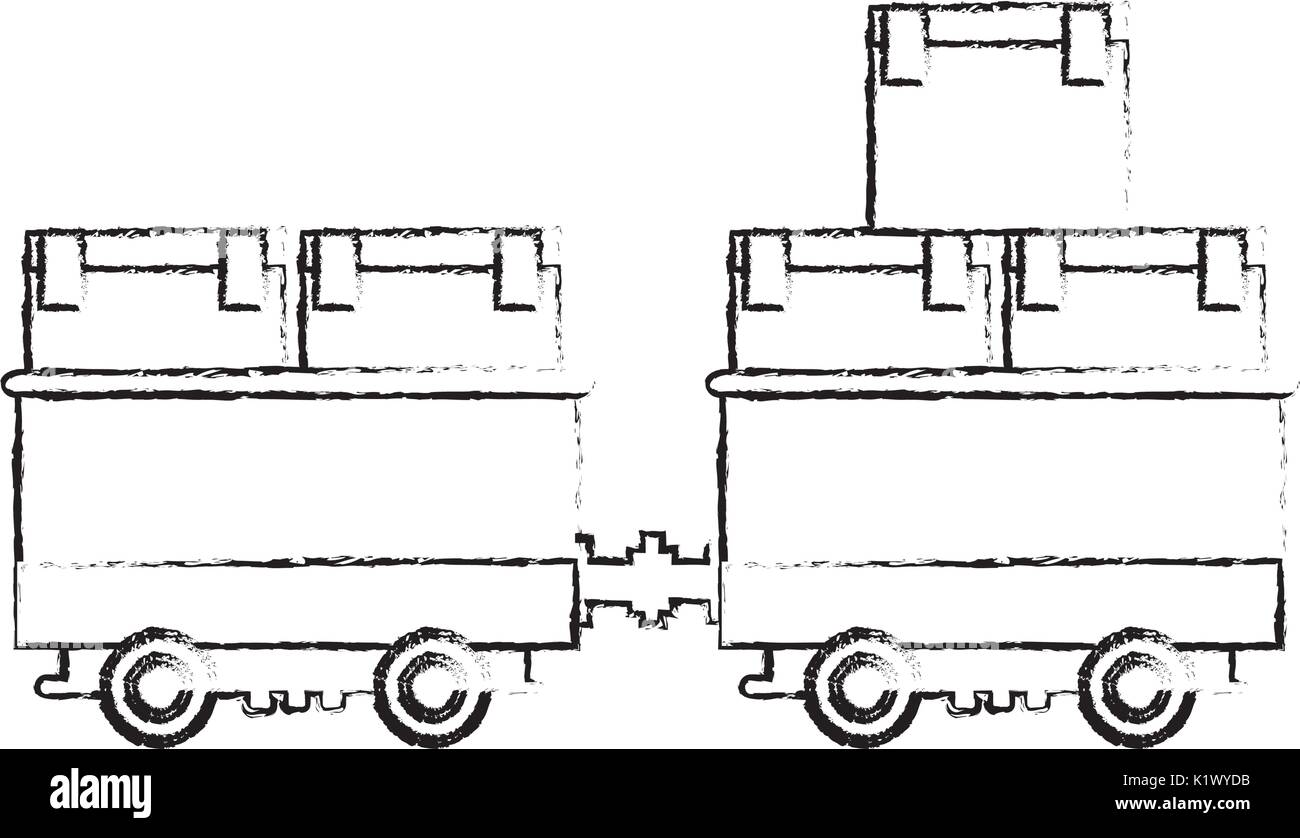 cargo train with cardboard boxes side view container vector ...