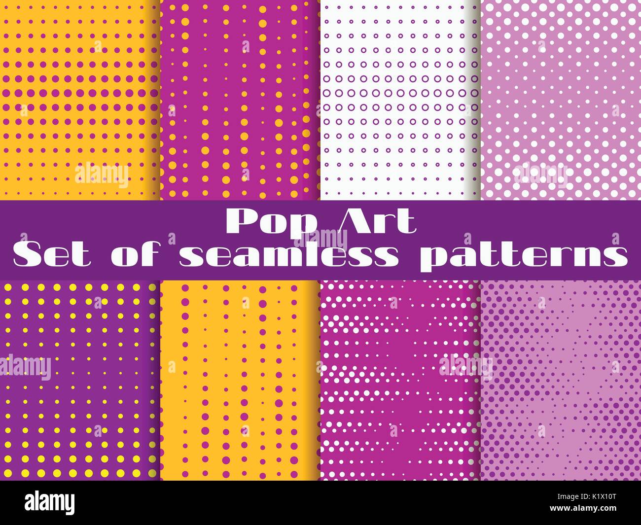 Dotted, Pop Art seamless pattern background. Set vector illustration ...