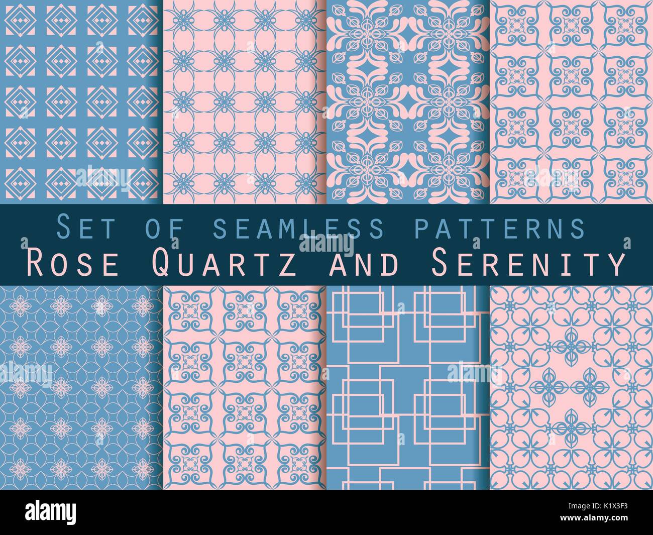 Set of seamless patterns. Geometric patterns. Rose quartz and serenity ...