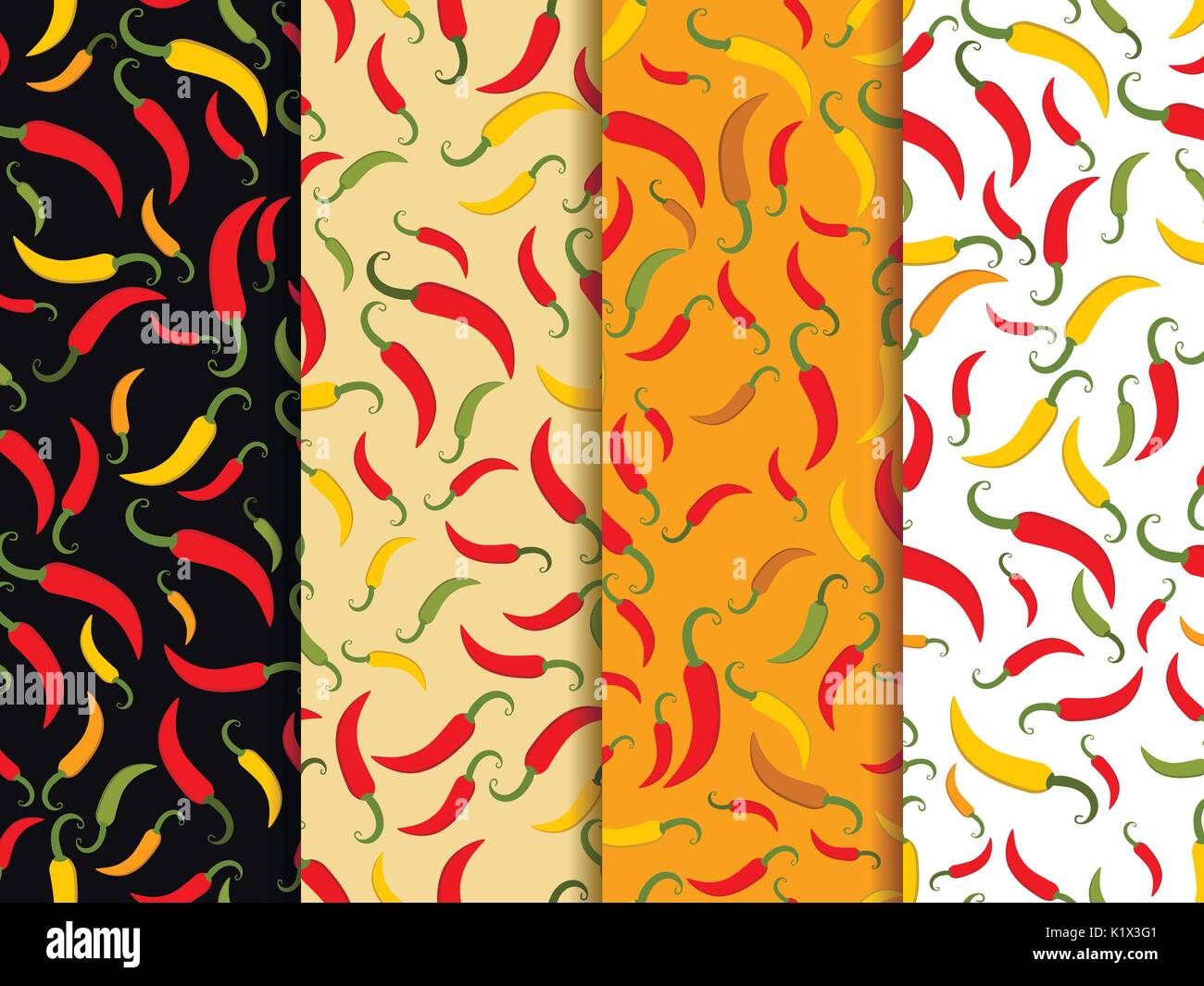 Chili pepper seamless pattern. Set of backgrounds with red hot chili ...