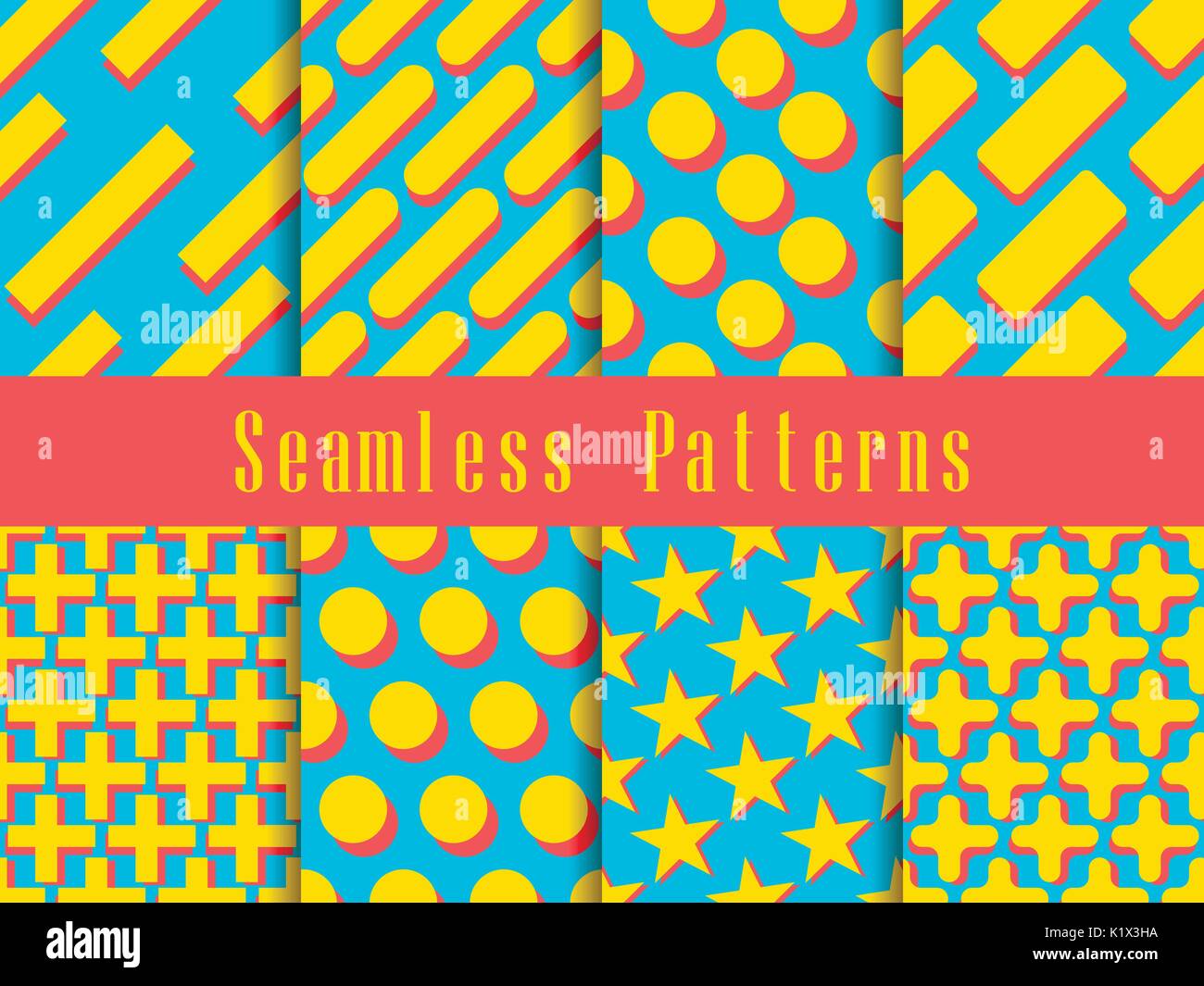 Geometric modern seamless pattern set. Triangles, stars, rectangle with ...