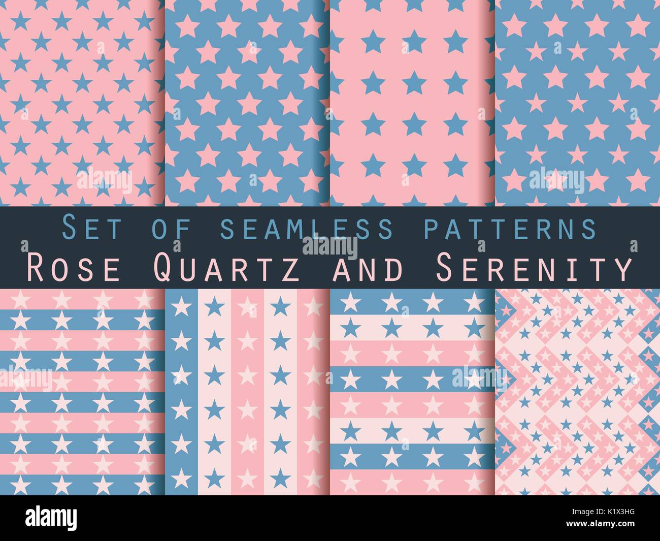 Stars. Set seamless patterns. Rose quartz and serenity violet colors ...