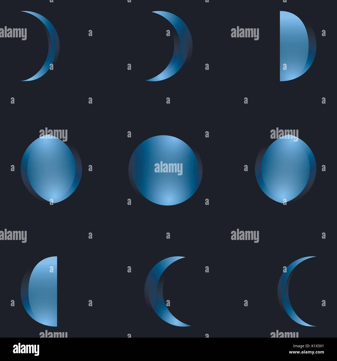 Phases of the moon. The whole cycle from new moon to full. Vector ...
