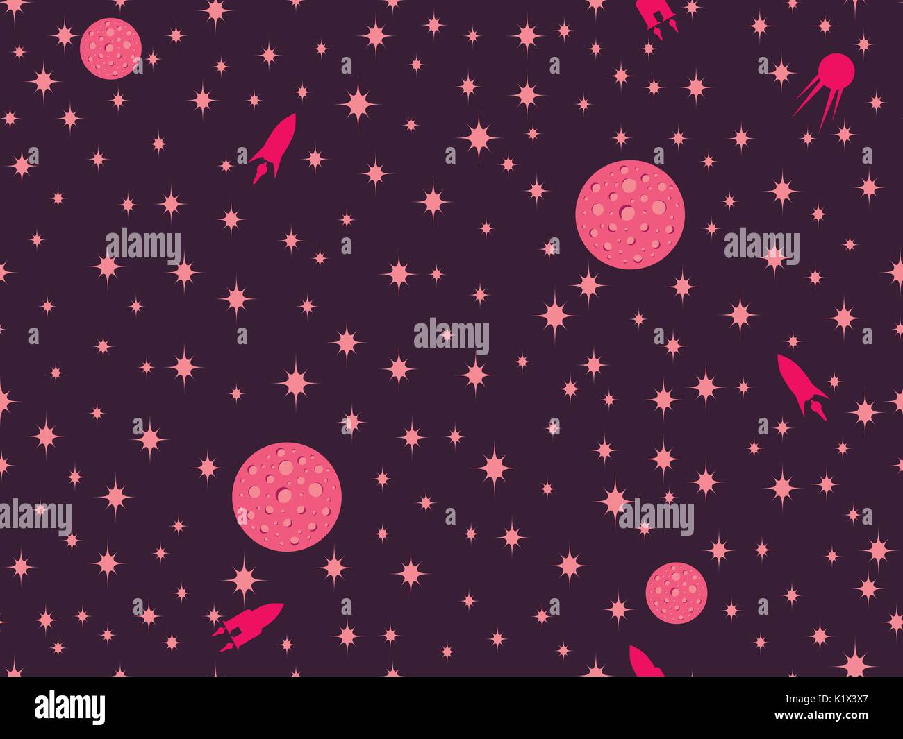 Outer space seamless pattern with spaceships, asteroids and stars in ...