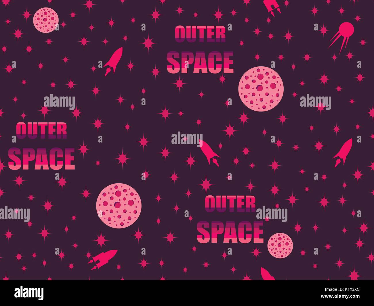 Outer space seamless pattern with spaceships, asteroids and stars in ...