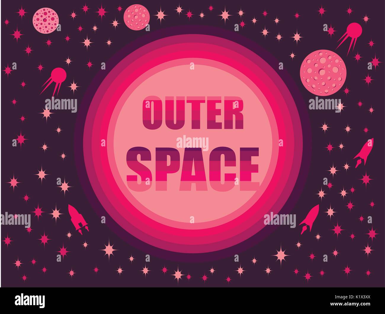 Outer space in 80's retro style. Space travel, asteroids and space ...