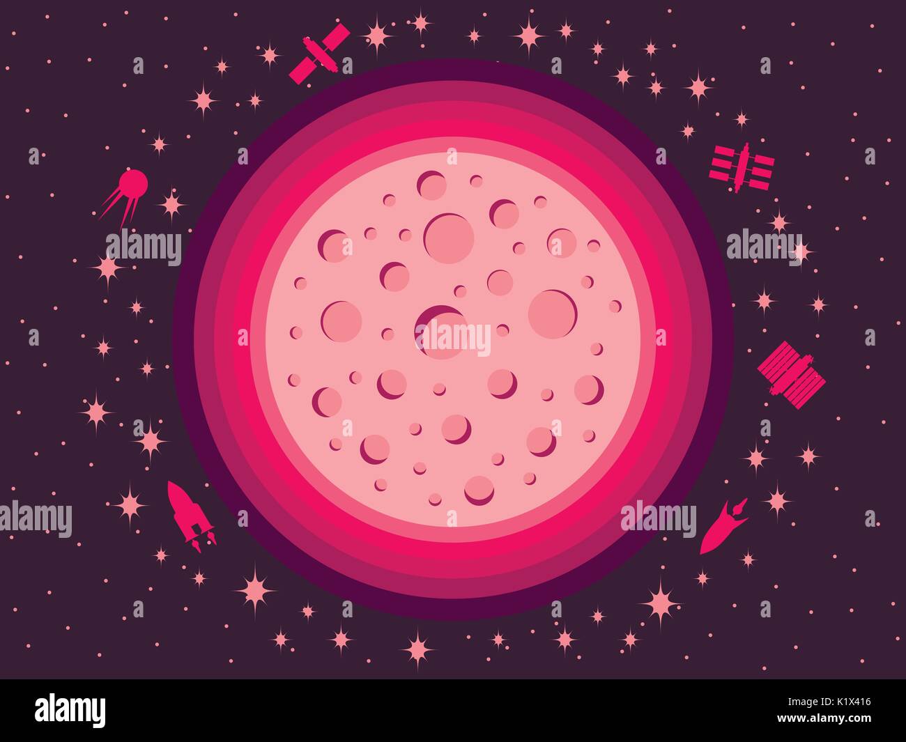 Space in 80's retro style. Space travel, asteroids and space ships ...