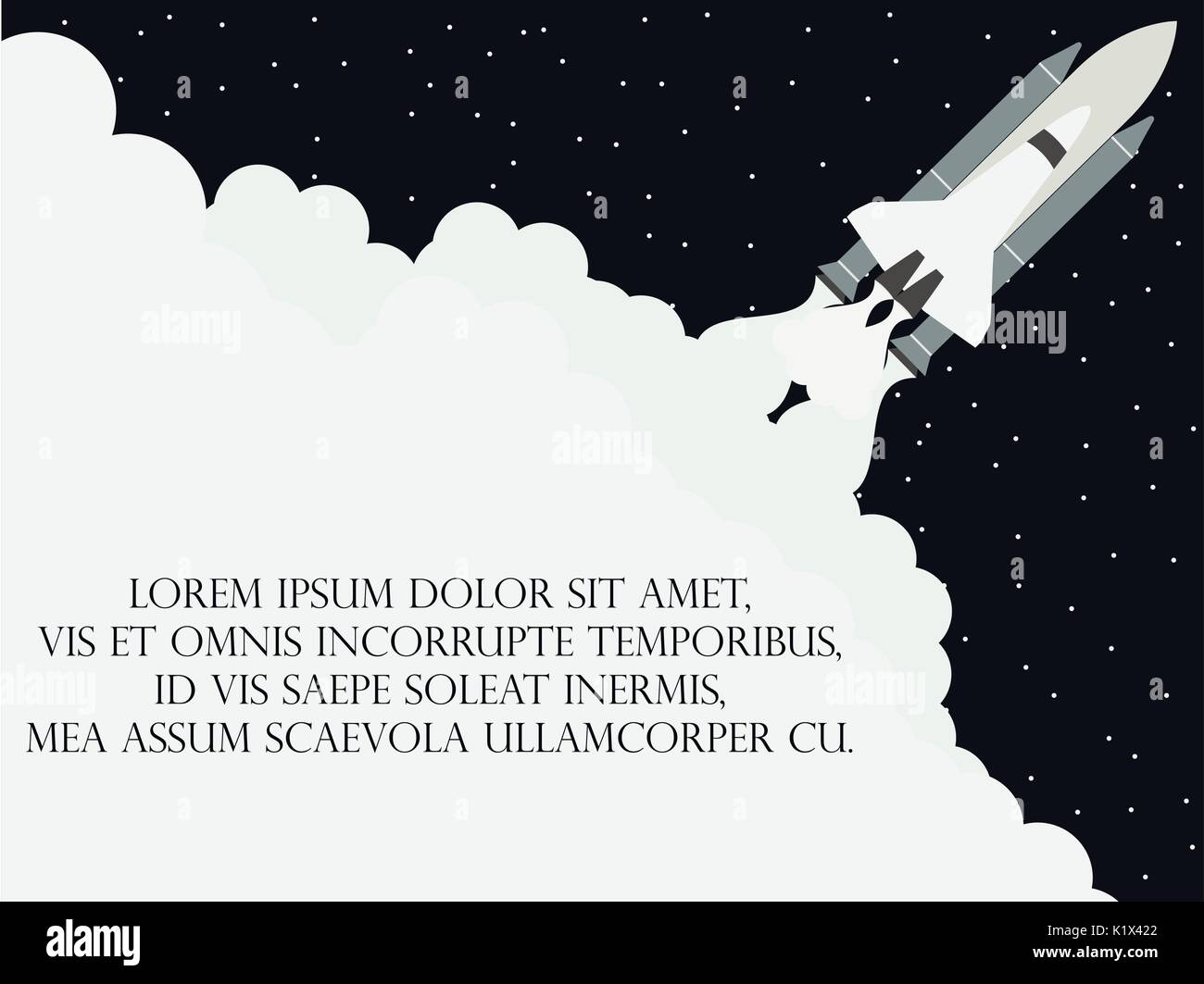 Space shuttle flat style. Launching the satellite. Take-off spaceship ...