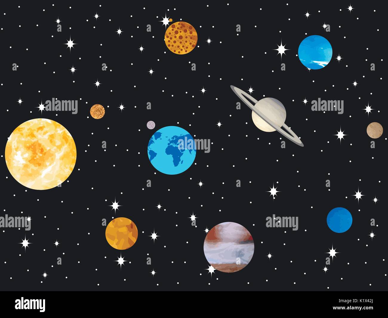 Planets of the solar system. Outer space, open space. Vector Stock ...