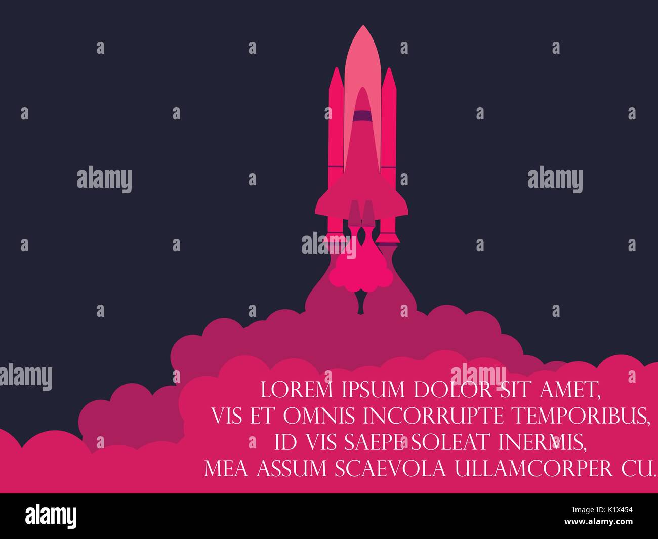 Space shuttle flat style. Launching the satellite. Take-off spaceship ...