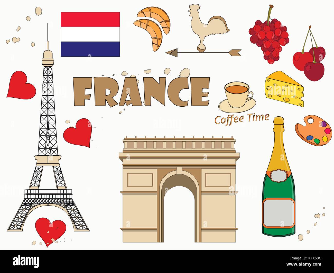 Symbols of France. Set. Tourism. Object with stroke. Vector ...