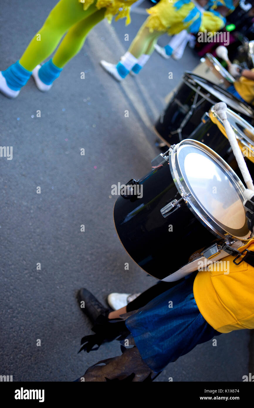 Drums in a marching band during acarnival parade Stock Photo - Alamy