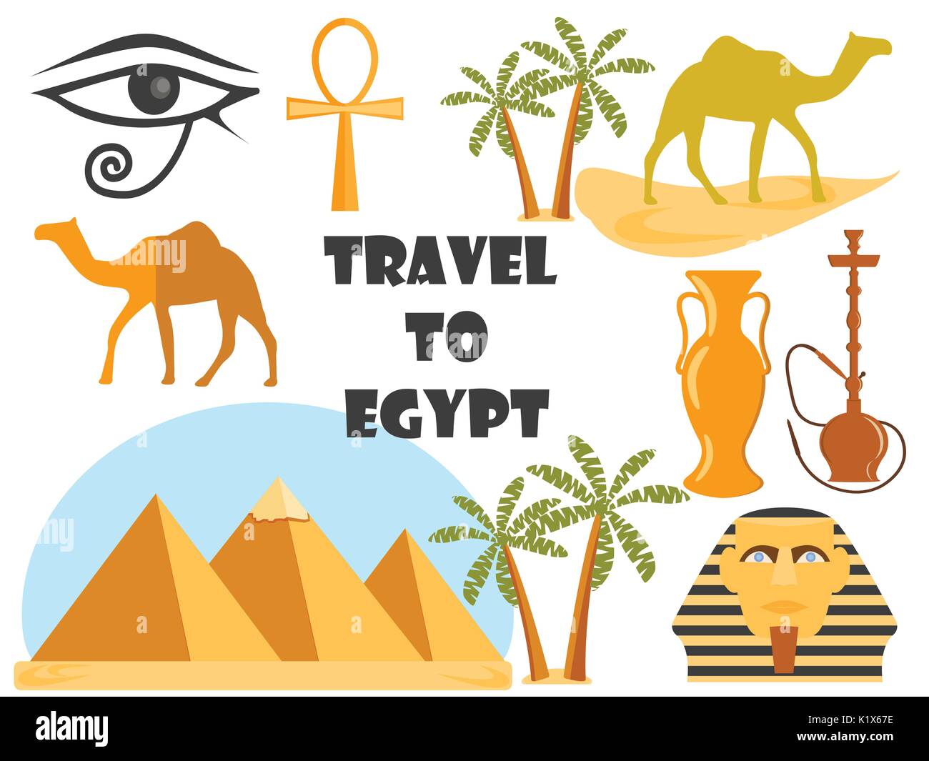 Travel to Egypt. Symbols of Egypt. Tourism and adventure Stock Vector ...