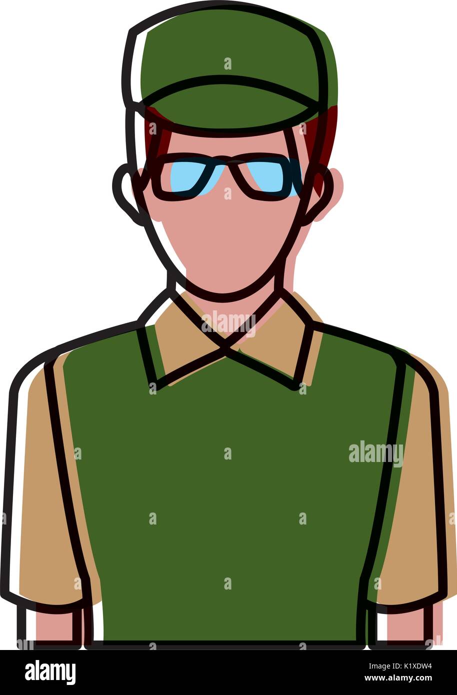 delivery man in green uniform with glasses and sport cap Stock Vector ...