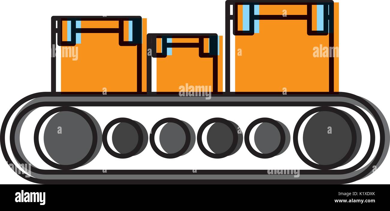 cartoon of cardboard boxes on conveyor belts Stock Vector Image & Art ...