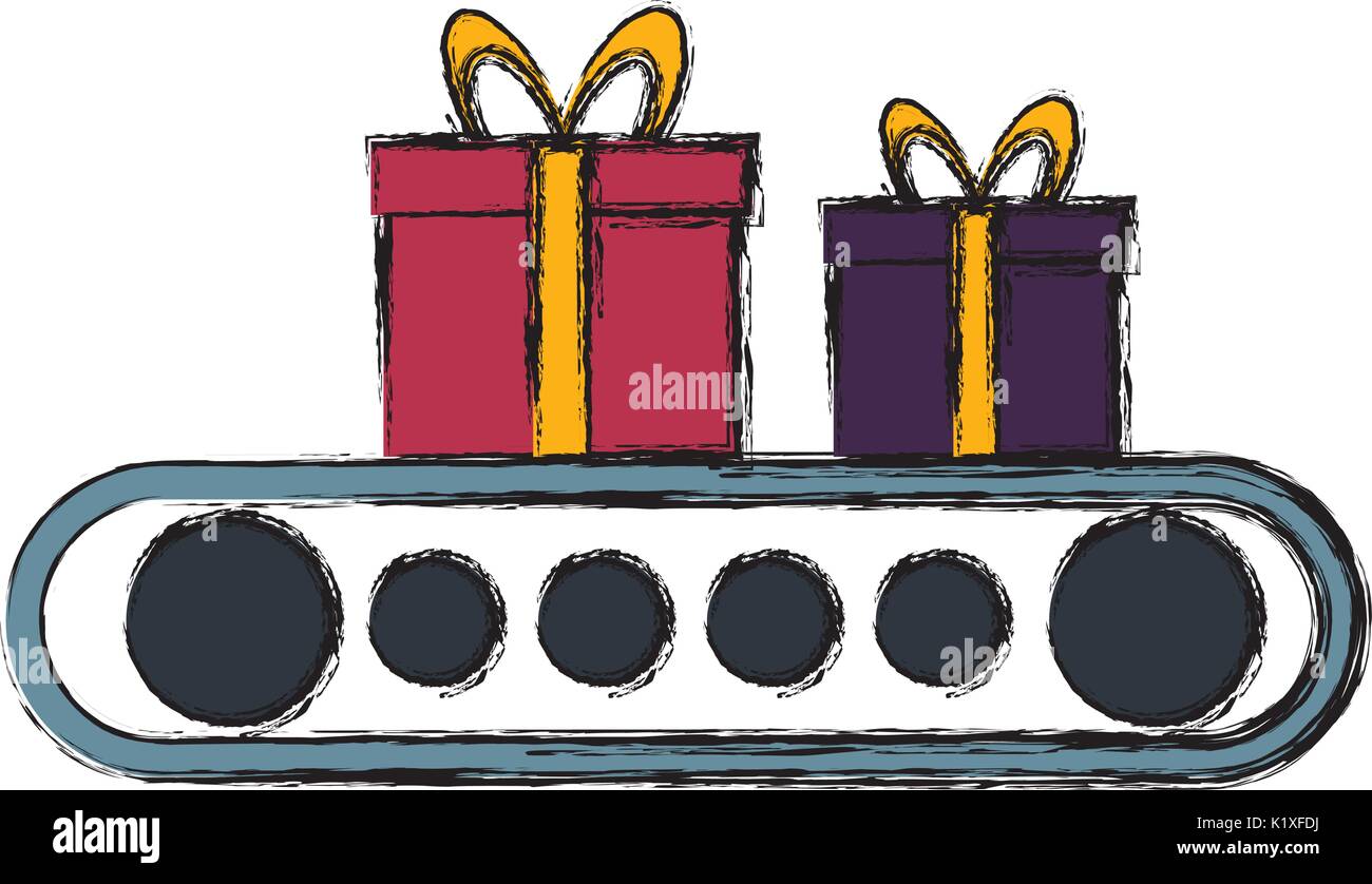 cartoon of gift boxes on conveyor belts Stock Vector Image & Art - Alamy