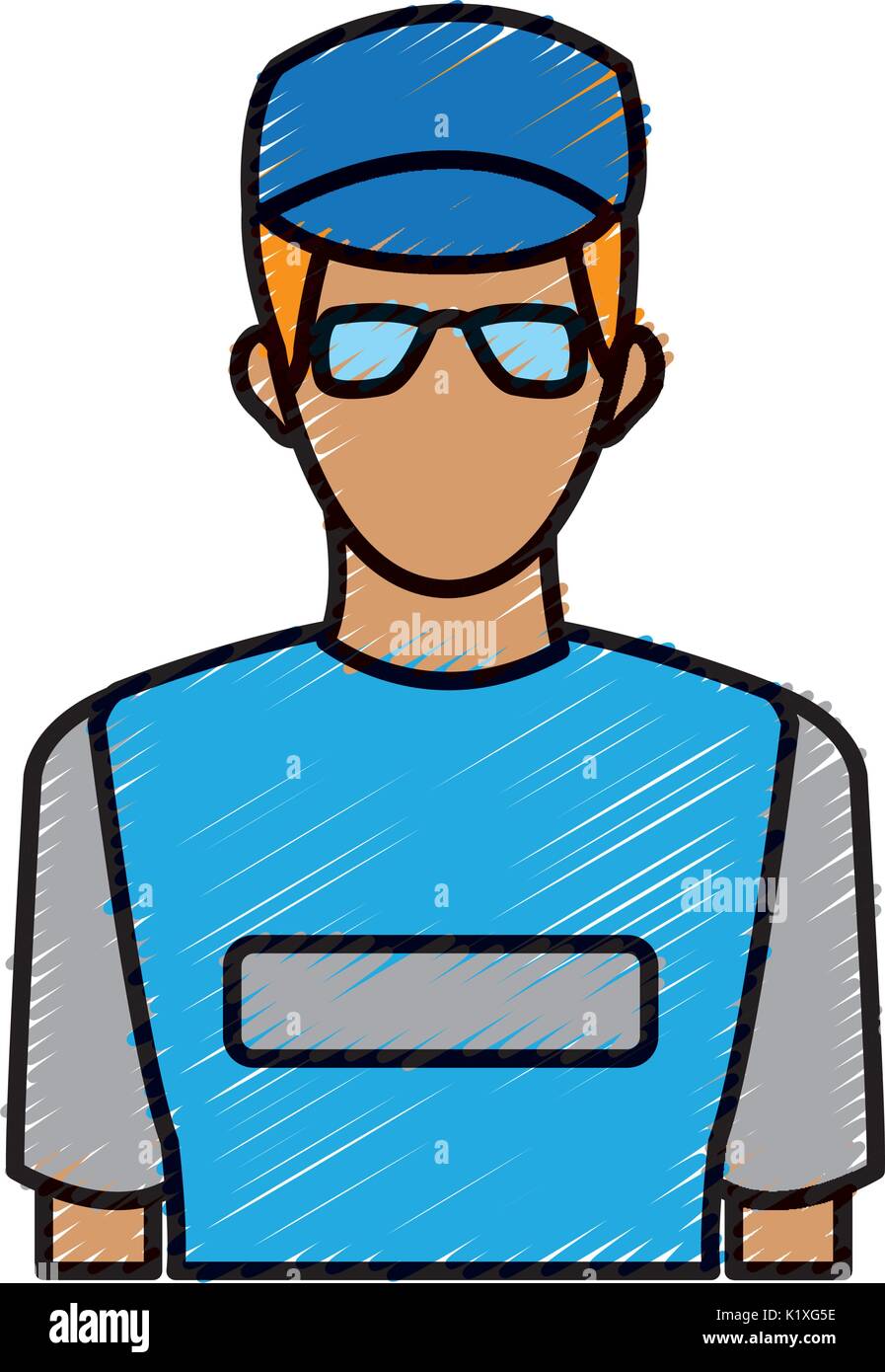 delivery man in blue uniform with glasses and sport cap Stock Vector ...