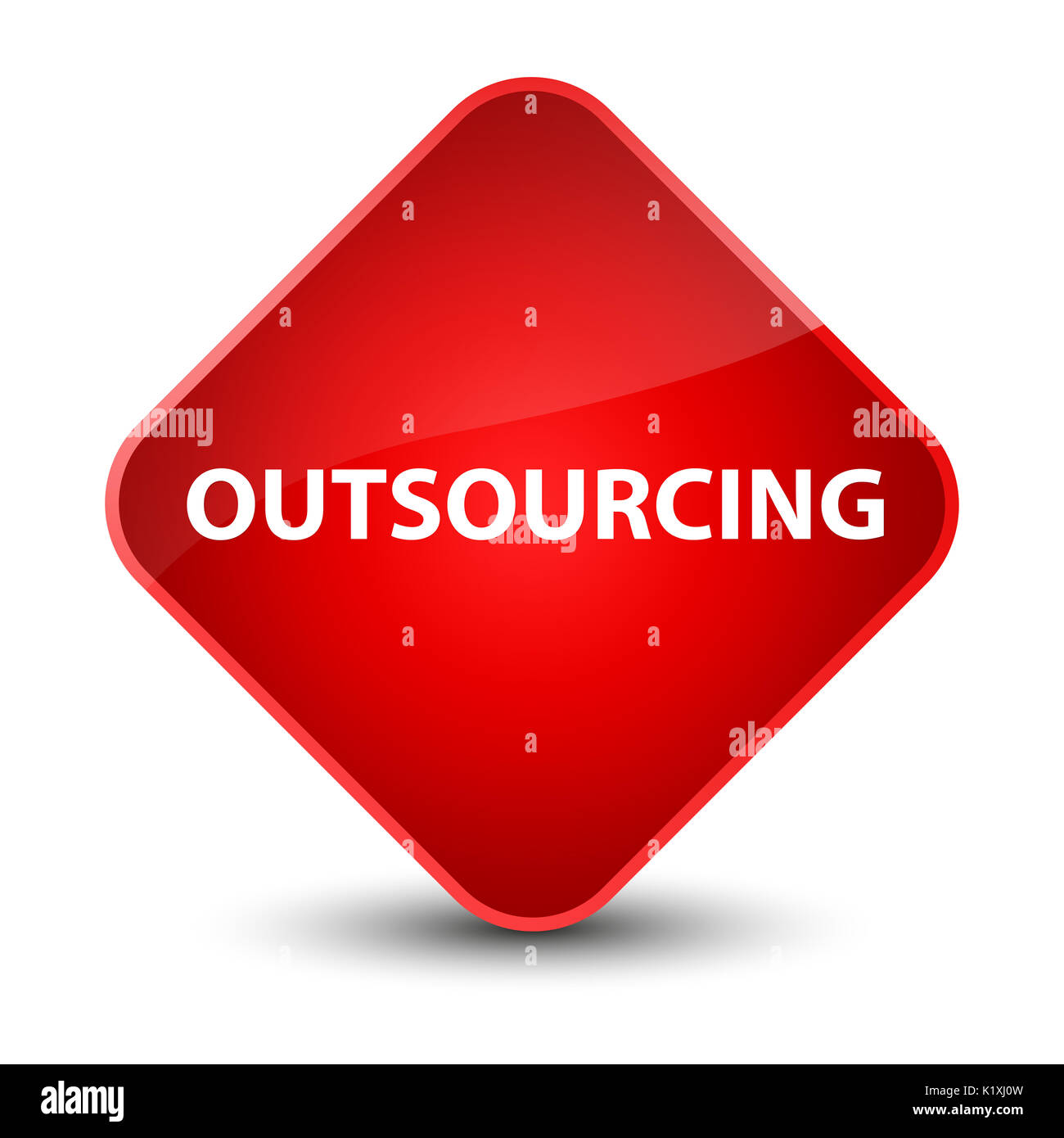 Outsourcing isolated on elegant red diamond button abstract ...