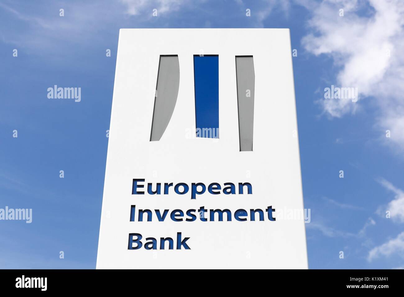 Kirchberg, Luxembourg - July 22, 2017: European investment bank logo on ...