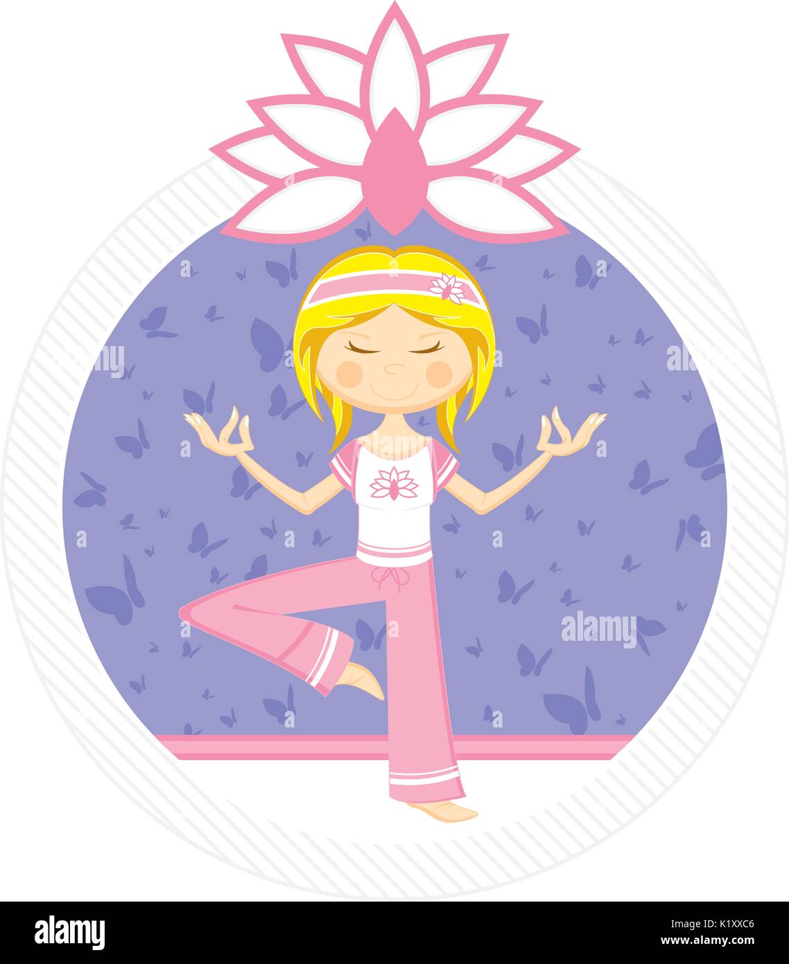 Cute Cartoon Yoga Girl with Flower Stock Vector Image & Art - Alamy
