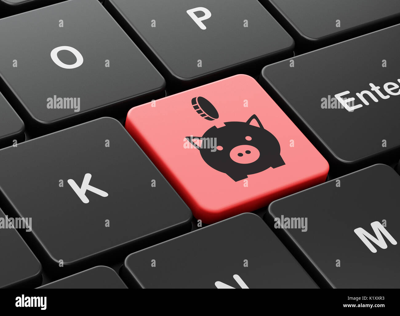 Currency concept: Money Box With Coin on computer keyboard background ...