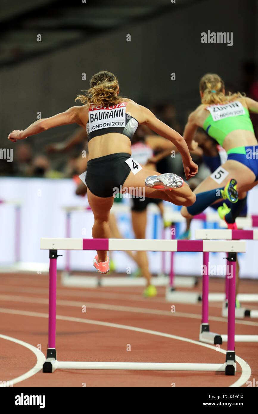 Jackie BAUMANN (Germany) competing in the Women's 400m Hurdles Heat 3 ...