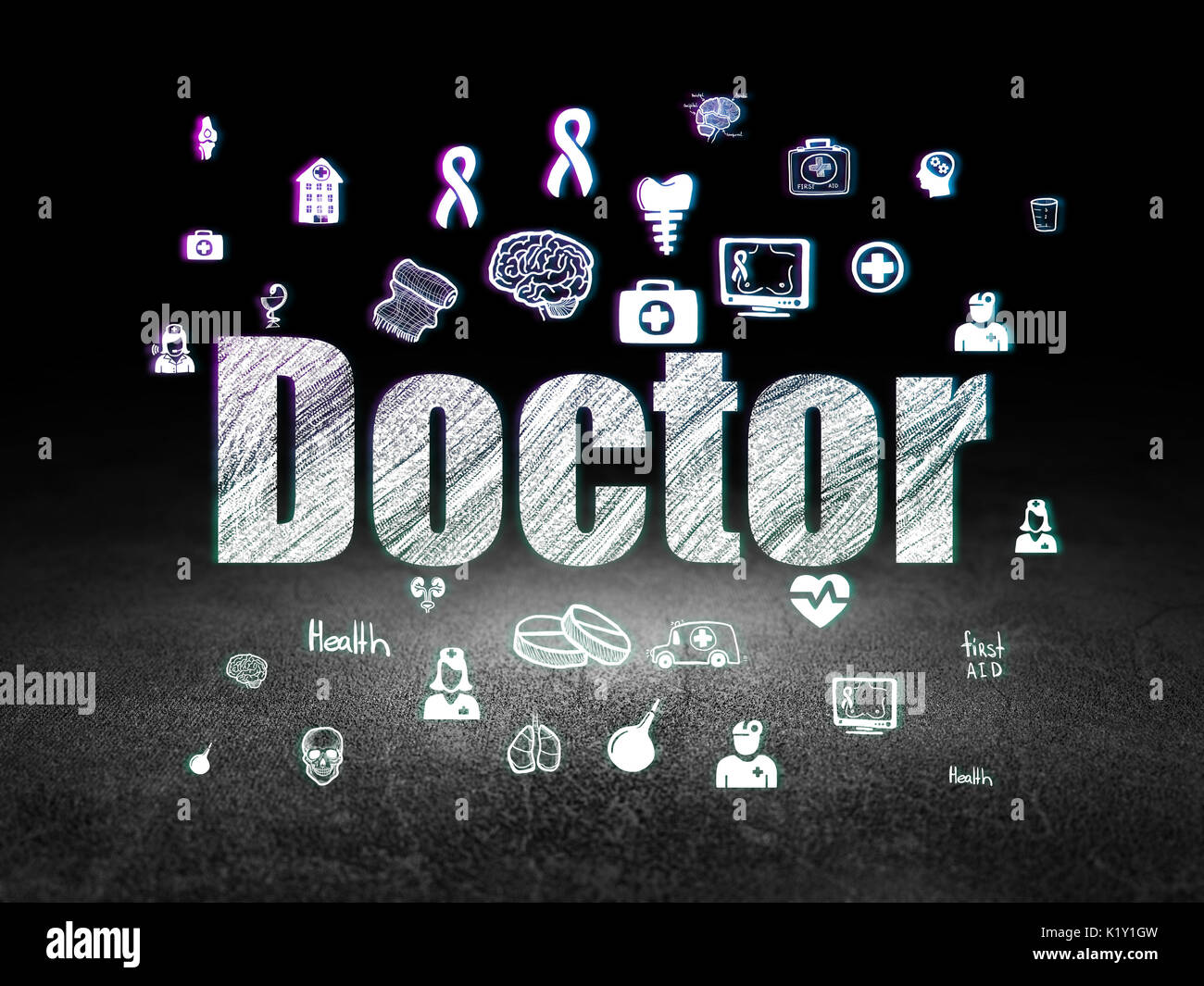 Medicine concept: Doctor in grunge dark room Stock Photo - Alamy
