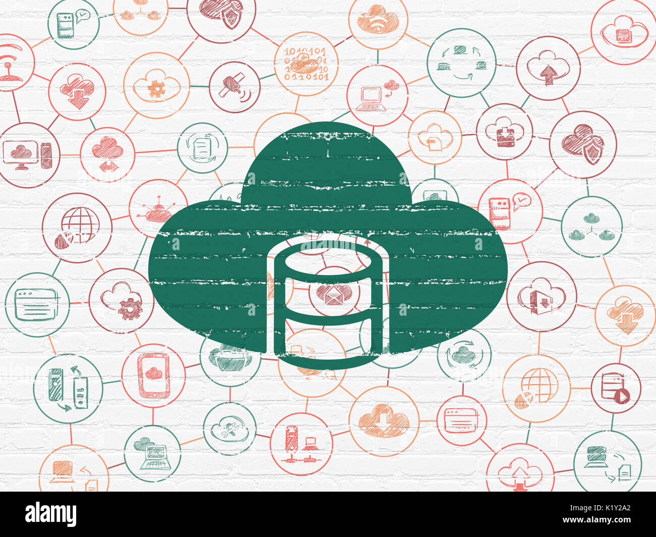 Cloud networking concept: Database With Cloud on wall background Stock ...