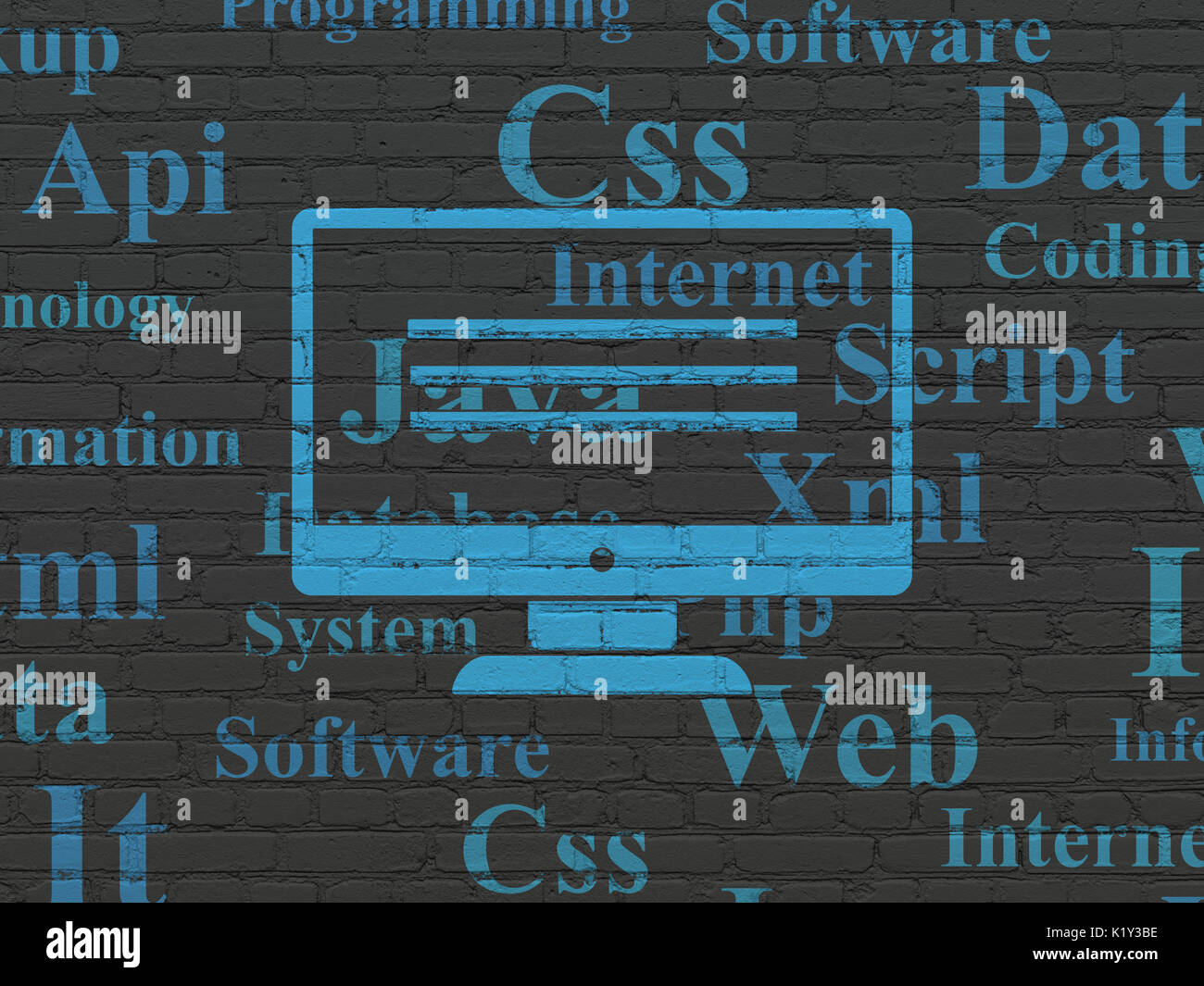 Software concept: Monitor on wall background Stock Photo - Alamy