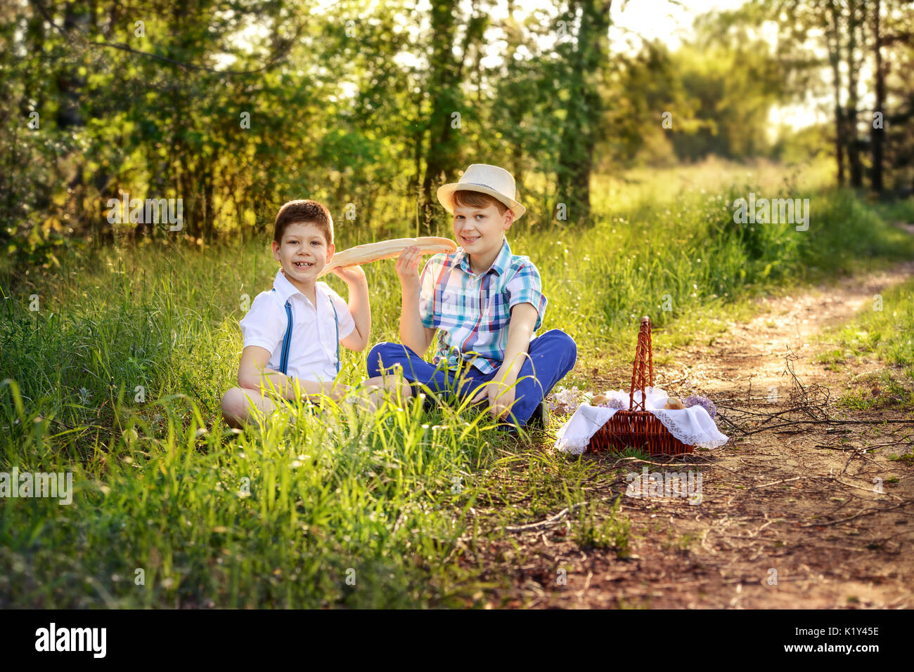 Portrait of two boys brothers and best friends smiling Stock Photo - Alamy