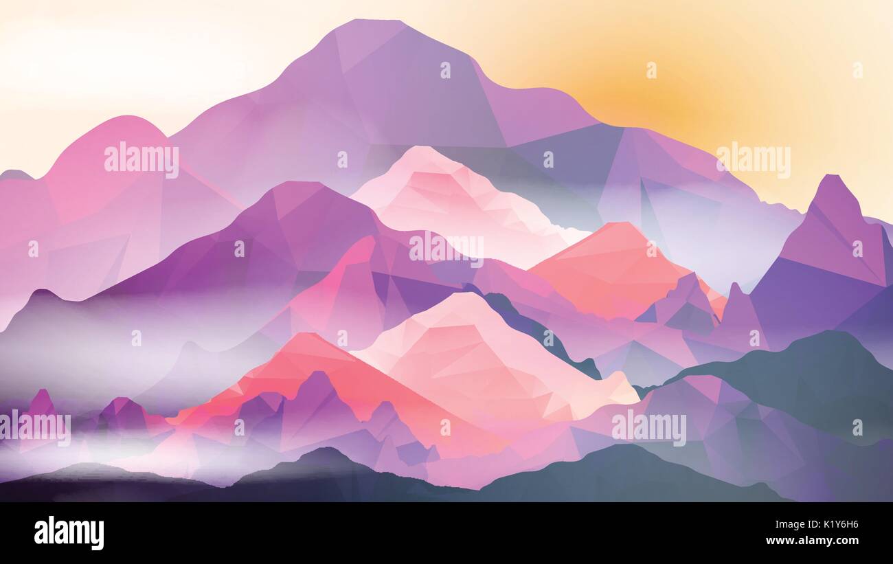 Geometric Mountain and Sunset Background - Vector Illustration Stock ...