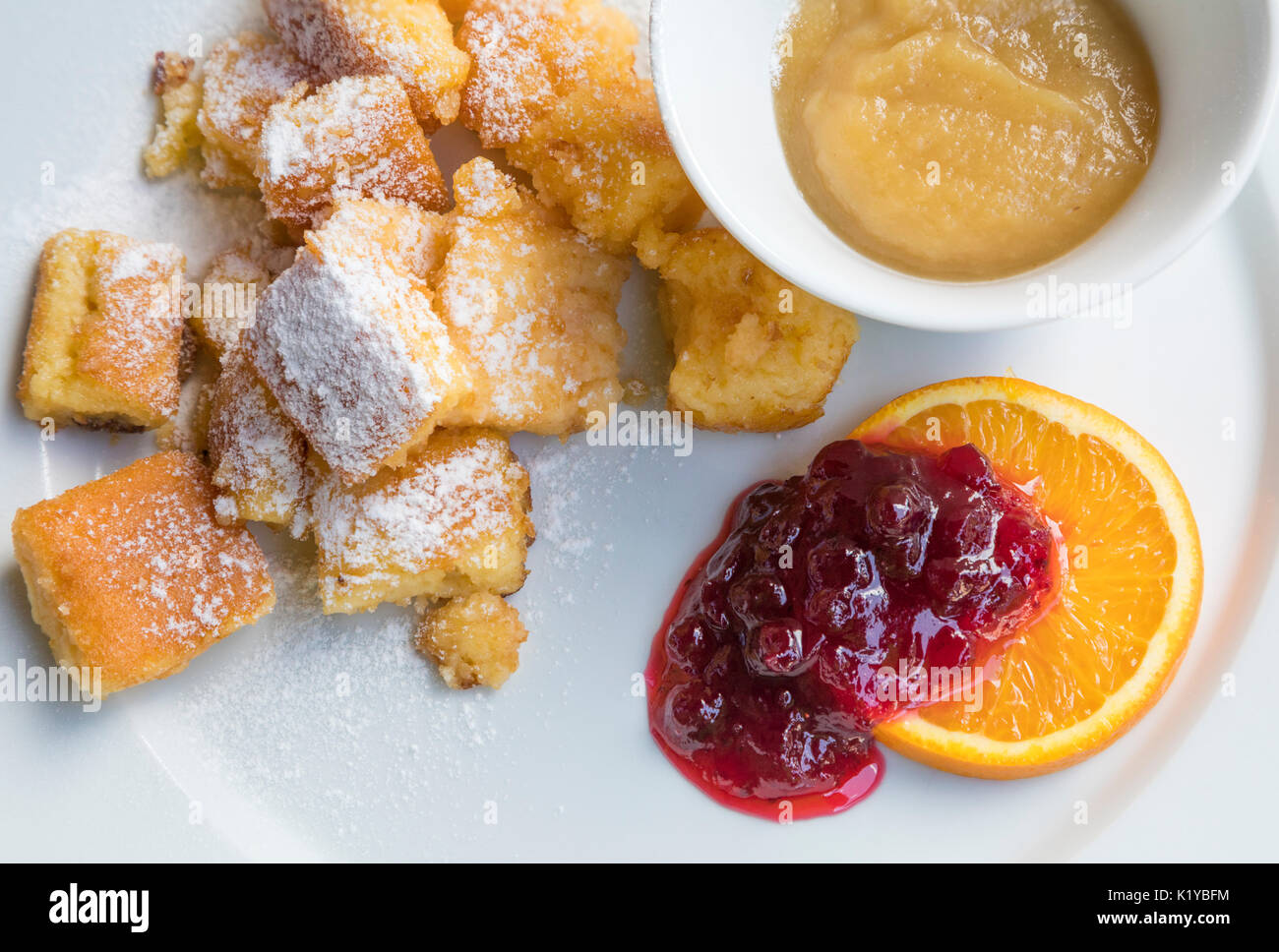 Austrian dessert Kaiserschmarrn with Pear sauce, cranberry marmalade ...