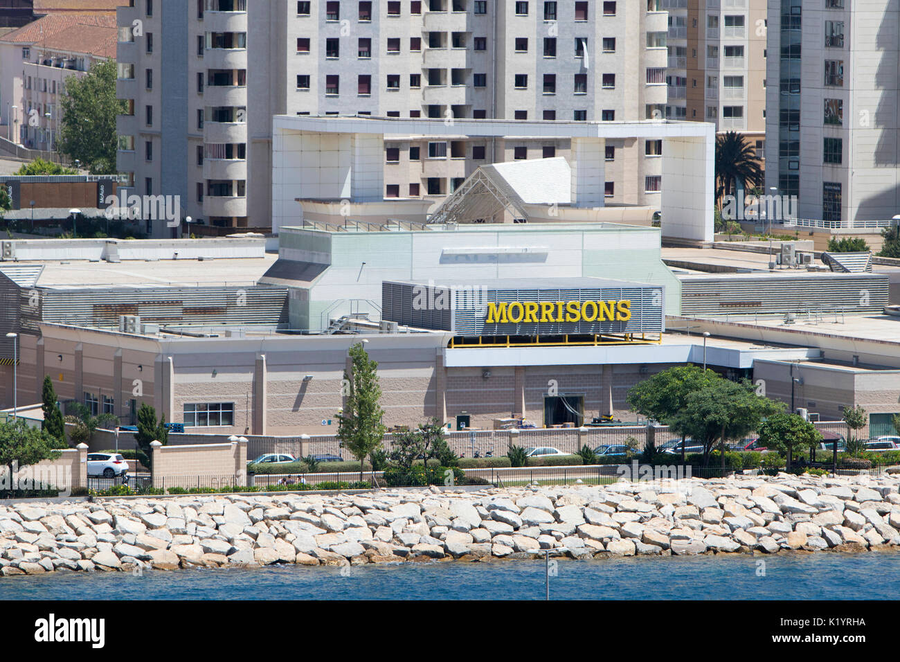Rear view of Morrisons supermarket at Westside Road in Gibraltar Stock ...