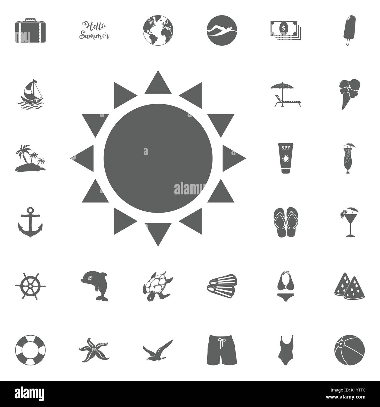 sun icon. Summer Icon set. Hello summer icon. Beach icon set Stock ...