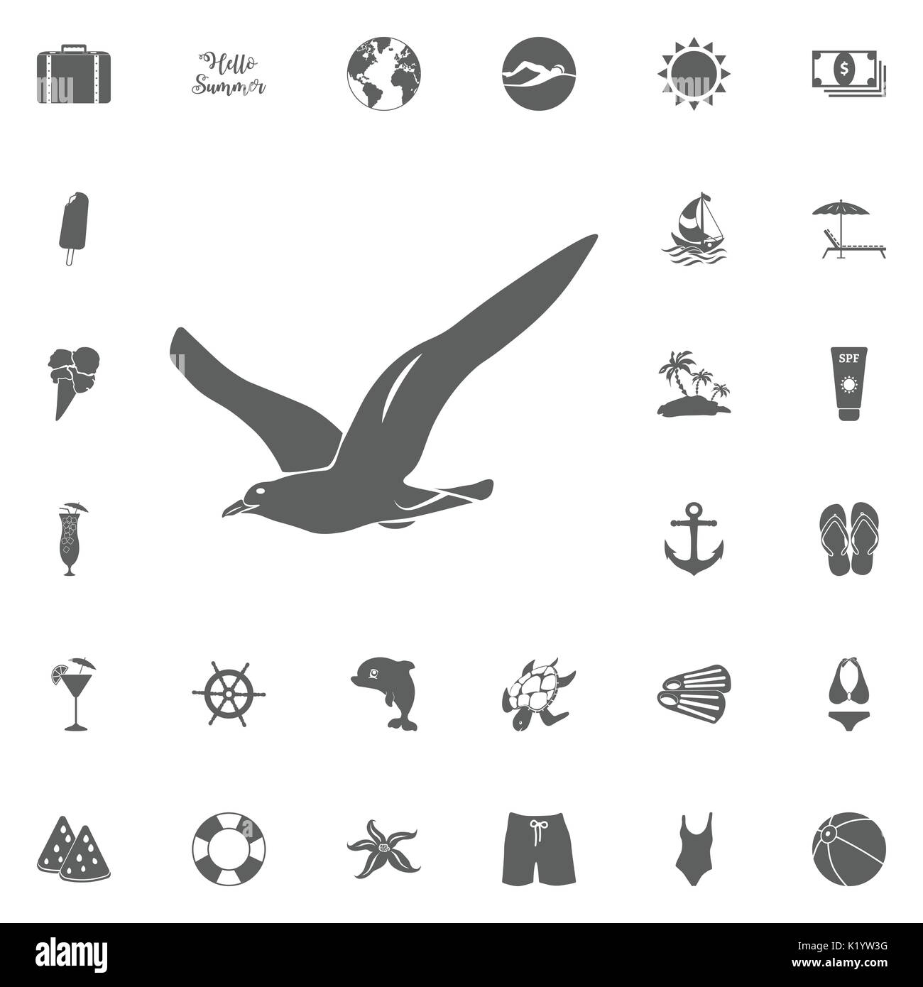 Seagull Icon Vector. Hello summer icon. Beach icon set. travel icons ...
